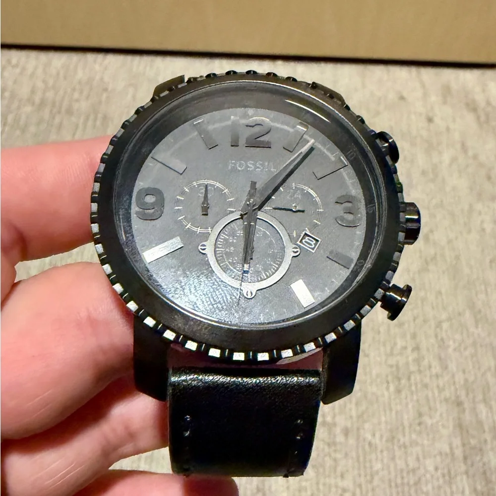 Fossil | Accessories | Fossil Nate Chronograph Black Leather Mens Watch ...
